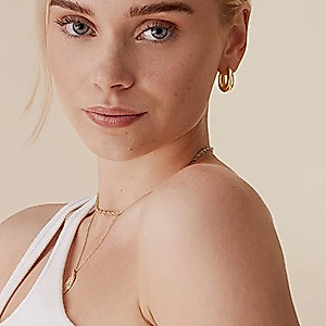 PAVOI 14K Gold Plated Sterling Silver Post Small Chunky Hoops Earrings | Thick Lightweight Gold Hoop Earrings for Women (Yellow Gold)