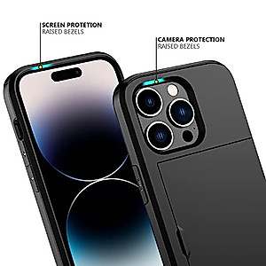 Nvollnoe for iPhone 14 Pro Case with Card Holder Heavy Duty Protective Dual Layer Shockproof Hidden Card Slot Slim Wallet Case for iPhone 14 Pro for Women&Men(Black)