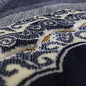 Modefa Islamic Prayer Rug - Double Plush Large & Wide Velvet Carpet - Traditional Muslim Janamaz Sajada - Thick Turkish Prayer Mat for Men & Women- Ramadan or Eid Gift - Floral Mihrab (Navy Blue)