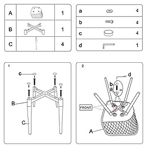 CangLong Modern Natural Wood Legs Easily Assemble Mid Century Molded Plastic Shell Arm Hollow Out Chair for Living, Bedroom, Kitchen, Dining, Waiting Room, set of 2,White