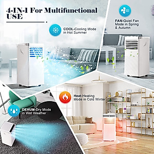 oneinmil 4-IN-1 10000BTU Portable Air Conditioner and Heater, Built-in Dehumidifier & Fan Modes with Remote Control, Includes Window Mount Kit, AC Unit For Room, Office, Dorm, Bedroom