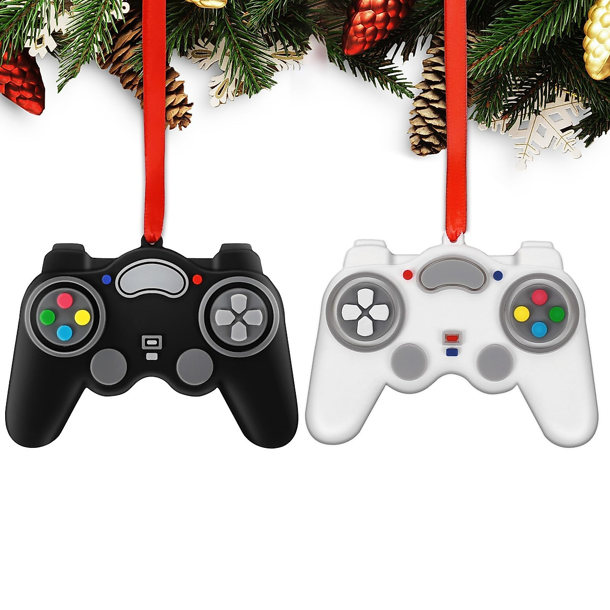 2024 Video Game Christmas Ornaments Personalized Video Game Controller Ornament for Gamer Lovers Customized Handwritten Christmas Tree Hanging Ornament Gifts Reusable PVC Rubber First Keepsake 2PC