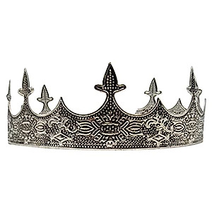 JRSMART Premium Men's Antique Silver King Crown for Prom Party Decorations