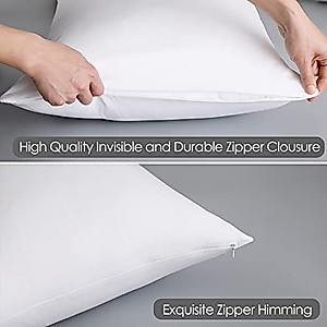 Standard Size Pillow Protectors Set of 2, 100% Egyptian Cotton Bed Pillow Cases with Zipper, 600 Thread Count Cooling Pillow Cases Quiet and Breathable Easy Care(2 Pack, White)