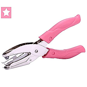 Star Shape Single Paper Hole Punch, 1 Pack 6.3 Inch Length 1/4 Inch of Diameter of Hole Handheld Puncher with Pink Soft Thick Leather Cover(Star 1/4 inch)