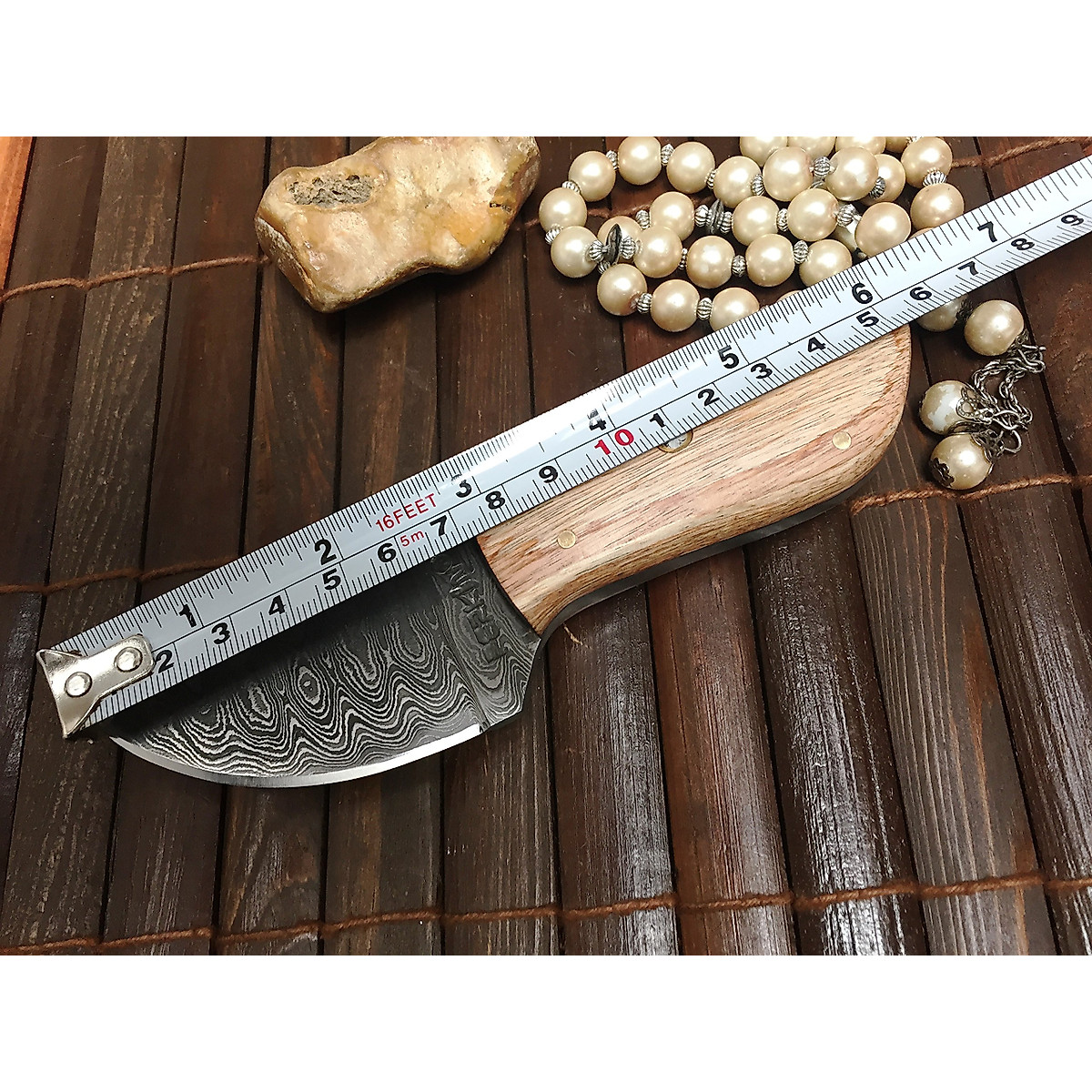 Now Handcrafted Small Hunting Knife - Damascus Steel - Neck Knife