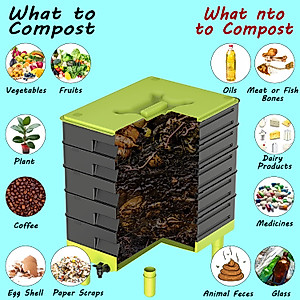 TOP XIAN 5-Tray Worm Composter,100L Worm Compost Bin for Vermicomposting Starter, Indoor & Outdoor Worm Farm Composting Bin, Worm Compost Bin for Recycling Food Waste