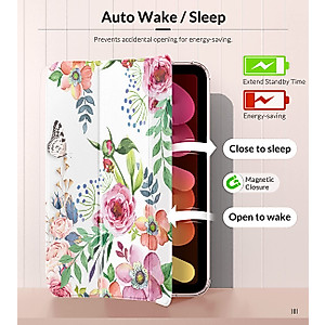 MoKo Case Fit New iPad Mini 6 2021 (6th Generation 8.3 inch), Soft TPU Translucent Frosted Back Cover Slim Smart Shell Stand Folio Case for iPad Mini, Auto Wake/Sleep, Fragrant Flowers
