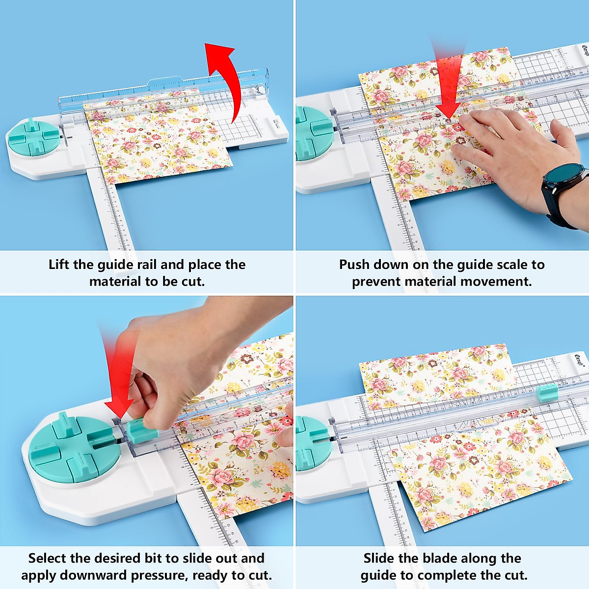 Ecraft 4-in-1 Paper Trimmer: 12" Craft Paper Cutter with Straight, Wavy, Dotted, Perforated & Creasing,Perfect for Cutting Cardstock, Coupons, Labels, Photos, Ideal Multi-Function Scrapbooking Tool