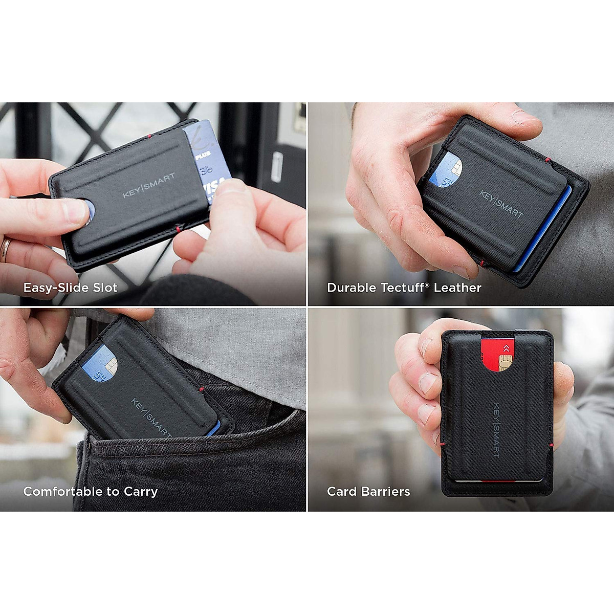 KeySmart Minimalist Wallet For Men - Credit Card Holder & RFID Blocking Wallet For Men - TecTuff Leather Easy Slide Slots - Compact & Lightweight Front Pocket Wallet 5 Card Capacity + Cash