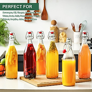 8 Pack [1 Liter / 33 fl. oz.] Swing Top Glass Bottles w/ Airtight Stopper Lids – Flip Top Brewing Bottle for Fermentation, Kombucha, Mead, Vinegar, Beer, Kefir, Wine – With 8 Extra Seals & 2 Pourers