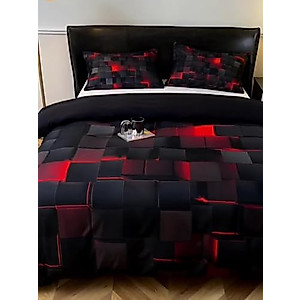 3-Piece Grid Duvet Cover Set - Ultra-Soft, Breathable Fabric - includes 1 Duvet Cover & 2 Pillowcases for Comfortable Sleep (EJBTTAA018,king(103.94''*90.16''))