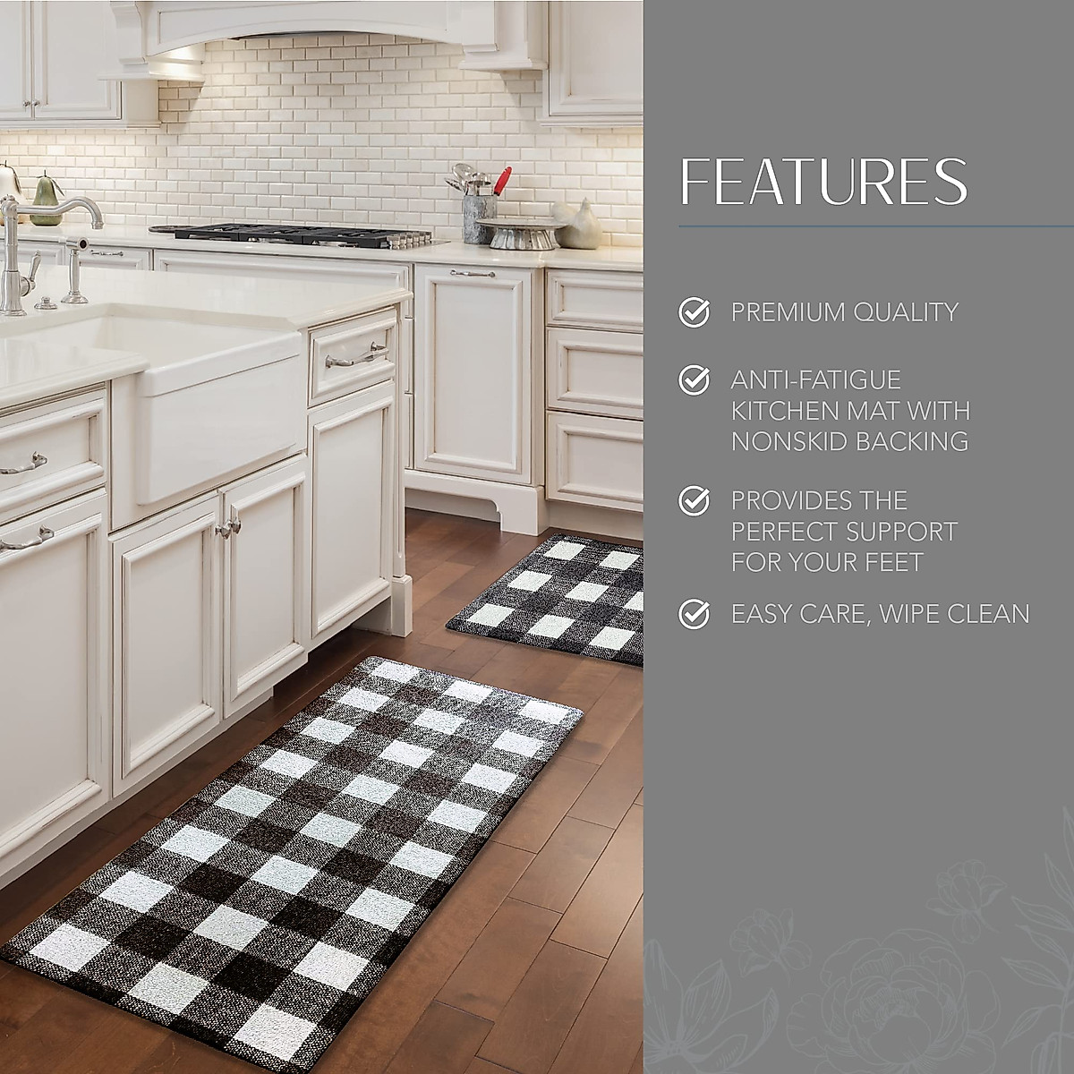 Elrene Home Fashions Farmhouse Living Rustic Comfort Anti-Fatigue Kitchen Mat, 18" x 30", Black/White