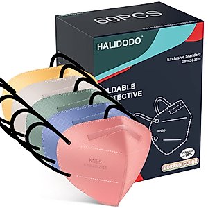 HALIDODO Individually Wrapped, 60 Packs KN95 Face Mask, 5-Ply Breathable Comfortable Safety Mask with Over 95% Filtering, Morandi Multi Color