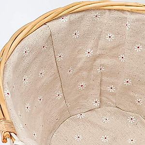 ZEONHEI Oval Wicker Woven Basket, Attractive Willow Woven Gift Basket, Cheap Fruit Picnic Easter Candy Wedding Party Decoration Serving Basket with Folding Handles and Linen Cloth Lining, Natural