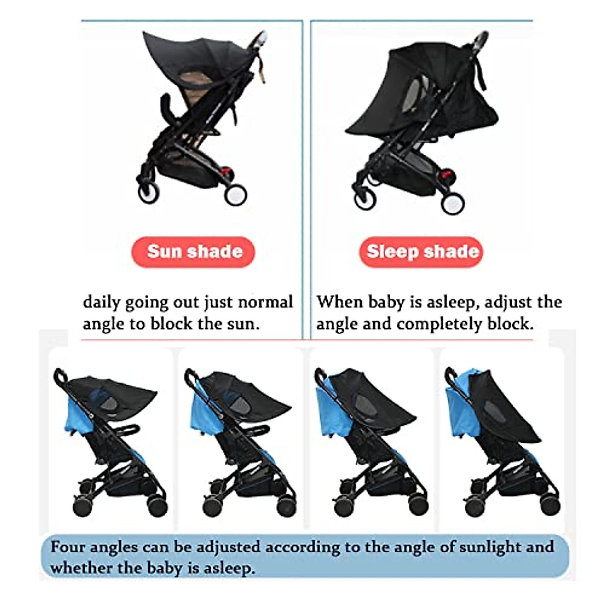 Universal Stroller Sun Cover UV Protection Baby Stroller Sun Shade Buggy Pram Sun Rain Shade Blackout Blind Canopy Cover Pushchair Sunblock Cover for Travel Park Zoo, black