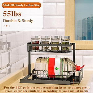 Under Sink Organizers and Storage Pull Out Cabinet Organizer and Storage Metal 2 Tier Under Sink Drawer Organizer Bottom Drawer Slide Out Under Sink Storage Shelf For Kitchen Bathroom, Black