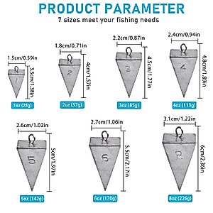 Pyramid Sinker Fishing Weights Surf Fishing Sinkers Saltwater Fishing Weights Fishing Gear Tackle 1oz-8oz (5pcs 6oz)