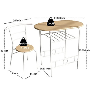 Bonzy Home 3 Piece Dining Table Set for 2, Bistro Table and Chairs for Kitchen, Outdoor and Indoor Pub, Bar Set, Balcony Furniture, Compact Space and Steel Frame, Built-in Wine Rack, Patio Decor
