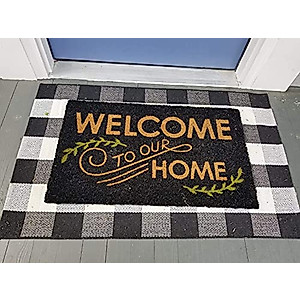 Buffalo Plaid Rug 28 x 43 Inch for Layered Hello Door Mats Washable Black and White Checked Indoor or Outdoor Rugs Carpet for Front Door Entryway
