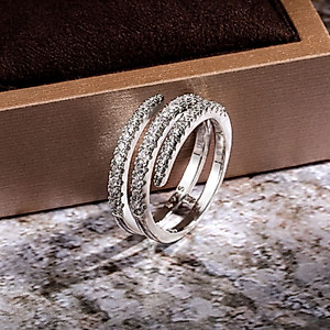 Vsoruln 925 Sterling Silver Shiny Full Diamond Ring three wrap ring Cubic Zirconia Cocktail Rings CZ Diamond Multi Row Ring Eternity Engagement Wedding Band Ring for Women (9)