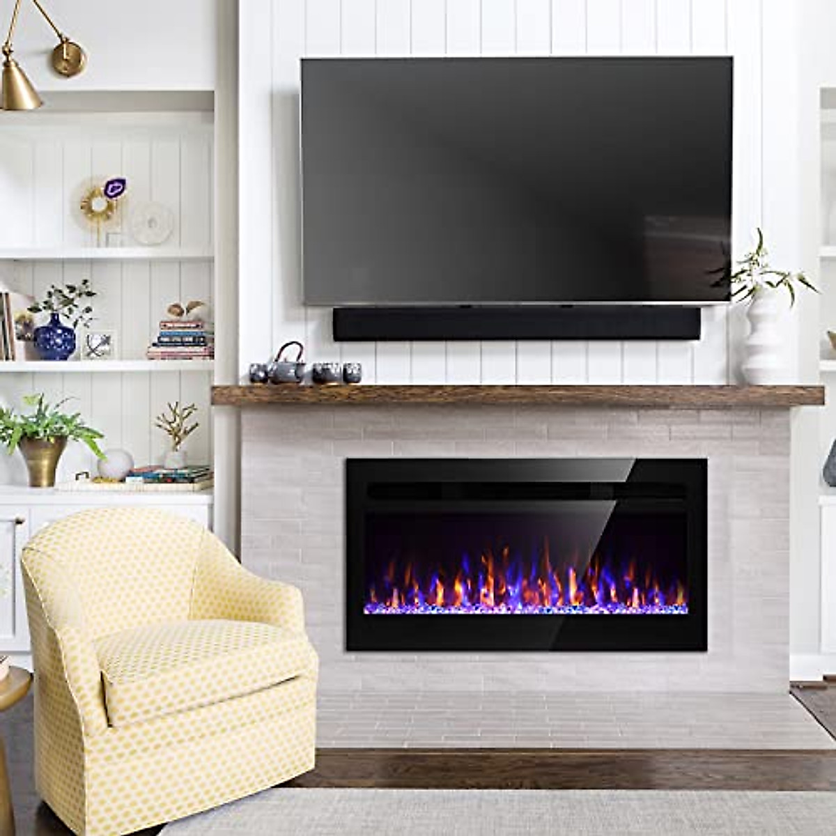 31 inch Electric Fireplace, Recessed and Wall Mounted Fireplace, Electric Fireplace Inserts with 750W/1500W Heater, Remote Control Timer, Adjustable 144 Color Combinations