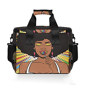ALAZA African American Woman with Afro Hair Large Capacity Cooler Tote Insulated Lunch Bag Lunch Cooler Bag