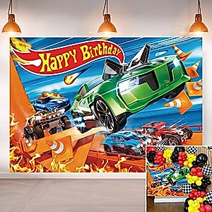 Hot Car Birthday Party Supplies Hot Race Car Birthday Decorations Racing Car Backdrop for Boys Cars Theme Video Game Background Banner Wall Decor Photo Booth Props 7x5FT