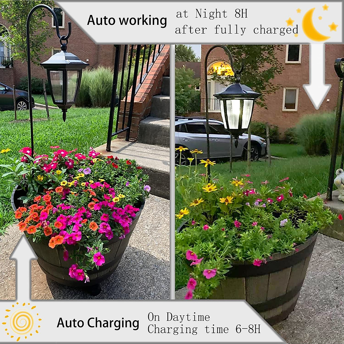 Viewsun 34 Inch Solar Hanging Lights, Shepherd Hook Lights with 2 Shepherd Hooks Waterproof Outdoor Decorative Solar Lantern Lights for Garden Decor, Patio, Backyard, Pathway, 2 Pack