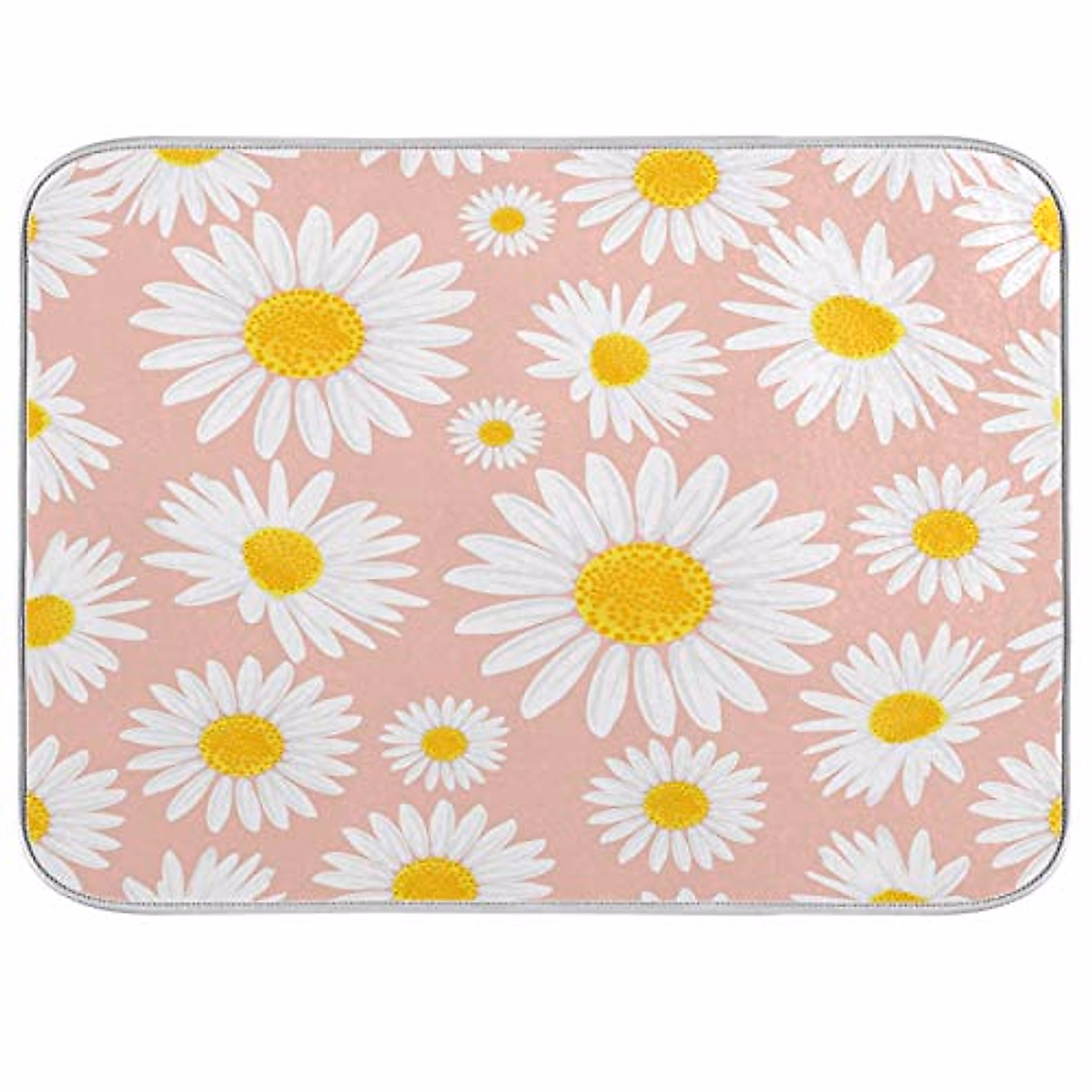 Flower Daisy Print Dish Drying Mat 16"x18" Absorbent Machine Washable Hanging Fast Dry Pad Dish Protective Mat for Kitchen Countertop Heat Resistant Dinner Table Mat