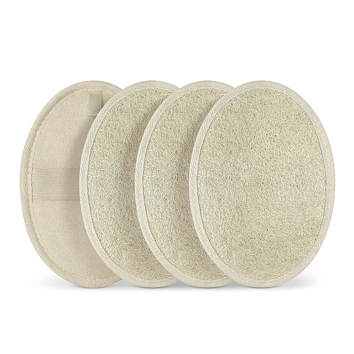 Bolosanto Natural Loofah Sponge, Organic Loofah, Exfoliating Loofah Pad, Natural Body Scrubber, for Shower, Bath, Dead Skin Removal (4 Pack)