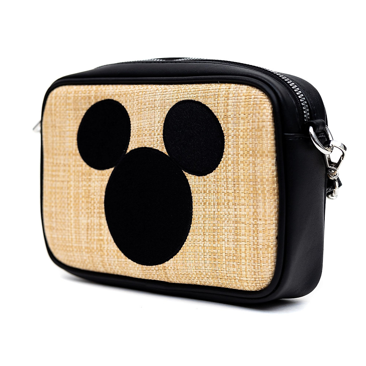 Disney Bag, Horizontal Crossbody, Mickey Mouse Embroidered Ears Signature, Raffia Straw