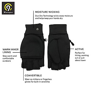 C9 Champion womens Flip Top Mitten and Fingerless Cold Weather Gloves, Black, One Size US