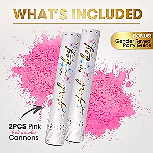 Gender Reveal Confetti Cannon - Set of 2 - Biodegradable Gender Reveal Powder Cannon in Pink | Confetti Cannon Gender Reveal Ideas, Pink Confetti Poppers Gender Reveal | Baby Gender Reveal Smoke Bombs Pink | Gender Reveal Poppers Pink | Smoke Gender Revea