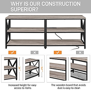 Yaheetech TV Stand with Power Outlet for 70 Inch TV, 3 Tiers TV Storage Cabinet, Entertainment Center with Charging Station for Living Room, Gray