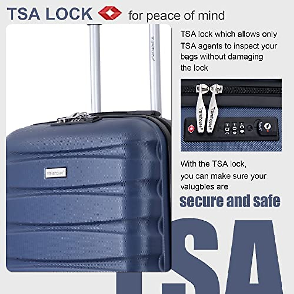 Travelhouse Luggage Sets, Expandable Hardside Suitcases 24in/28in, Carry on 20in,3 Piece Set Travel Luggages Clearance with Double Spinner Wheels TSA Lock Lightweight (Blue)