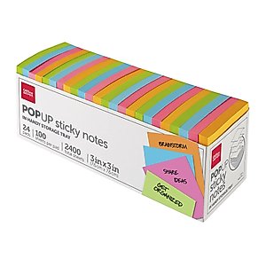 Office Depot® Brand Pop Up Sticky Notes, With Storage Tray, 3" x 3", Assorted Vivid Colors, 100 Sheets Per Pad, Pack Of