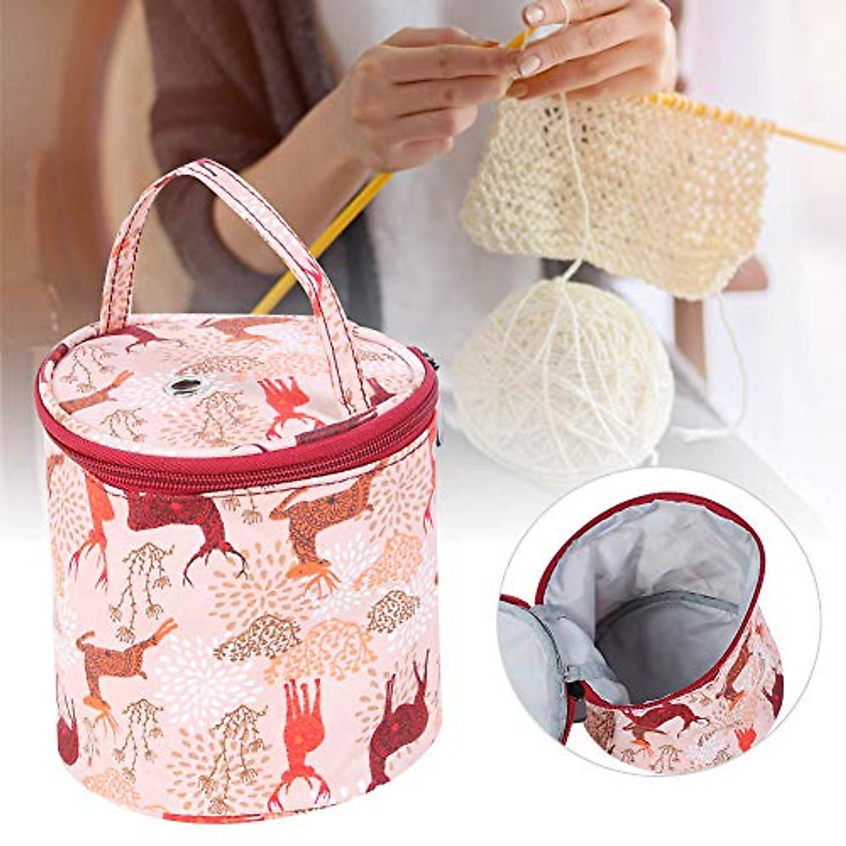 Knitting Storage Bag, Knitting Organizer Bag Yarn Bag with Large Craft Supplies Bag for Storing Knitting Crochet Needles Accessories(Small Barrel)