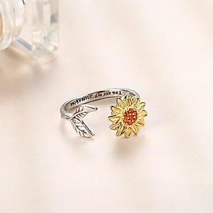 Jewenova Sterling Silver Sunflower Fidget Ring for Women, You Are My Sunshine Stress Relieving Ring, Christmas Jewelry Gift For Women