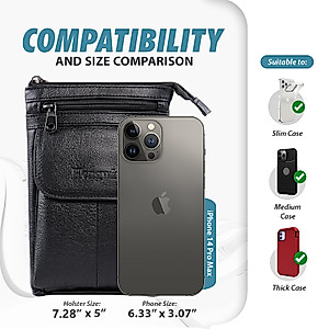 Hengwin Genuine Leather Small Crossbody Purse for Men Women, Travel Passport Wallet Cell Phone Shoulder Holster Belt Pouch Messenger Bag