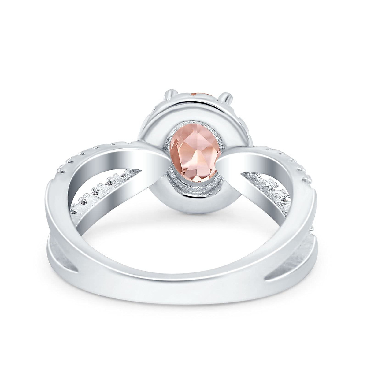 Blue Apple Co. Simulated Morganite Cubic Zirconia Size-10 Split Shank Halo Oval Wedding Engagement Ring Round CZ 925 Sterling Silver