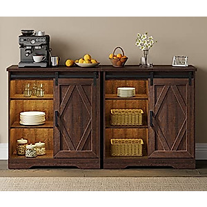 WAMPAT LED 2 in 1 Buffets & Sideboards Buffet Table Bar Cabinet with 2 Doors for Dining Room,Brown