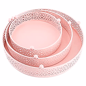 Hedume 3-Piece Metal Cake Stand Set, Pink Round Cake Stand, Dessert Cupcake Pastry Candy Display Plate for Wedding, Birthday Party, Event