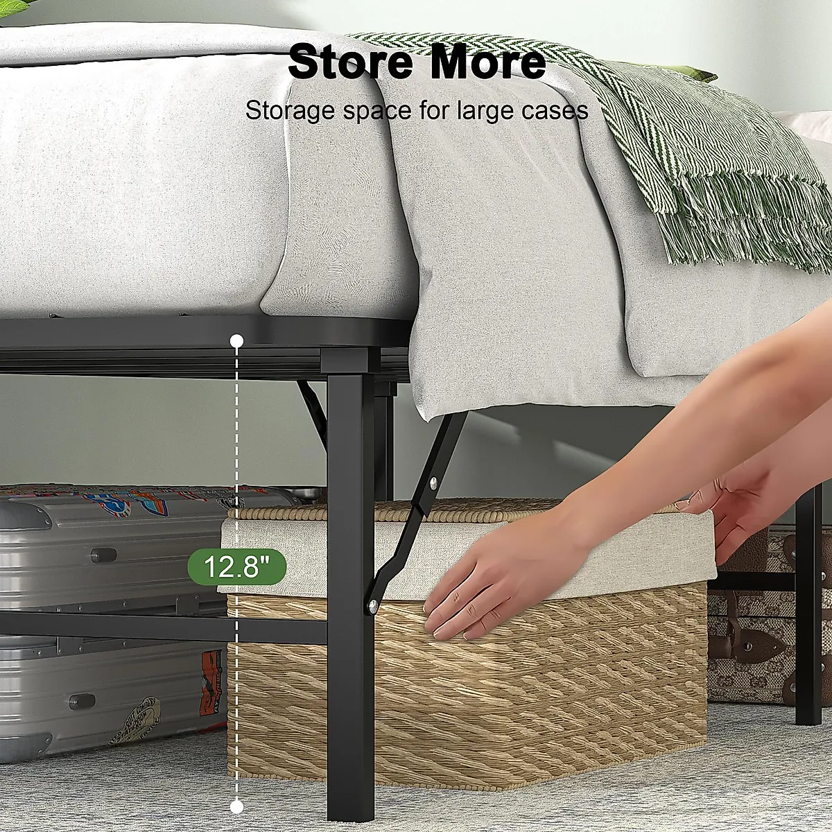 VECELO 14 Inch Foldable Metal Platform Bed Frame, Tool-Free Assembly/Box Spring Replacement/Quiet Noise Free-King, Black