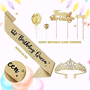 HiStock Happy Birthday Decoration Set for Girl, Birthday Girl Gold Sash Crown Tiara Candles Cake Topper Birthday Party Favors for Girl Girlfriend Daughter