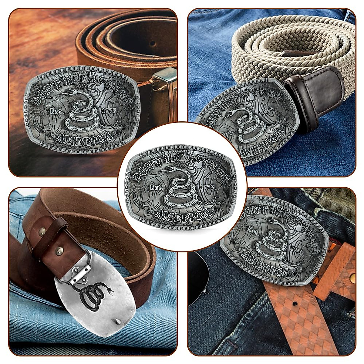 Belt Buckles Men Western Cowboy - Don't Treat On Me Belt Buckle Western Belt Buckles for Men Snake Belt Buckle Women Mens Belt Buckle Silver Belt Buckle, Cowboy Belt Buckles for Men Patriotic Hebillas
