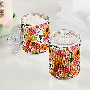MNSRUU 2 Pack Qtip Holder Organizer Dispenser Sunflowers Bathroom Storage Canister Cotton Ball Holder Bathroom Containers for Cotton Swabs/Pads/Floss