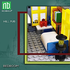 Nickbuild Street Hill Pub MOC Building Blocks Toy, Towns Series Kits, Collectible Play Model Set and Building City Toys for Kids and Teens (1367 PCS)
