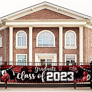 Class of 2023 Banner Decoration-Graduation Party Supplies,Large Congrats Grade Yard Sign Banner for 2023 Graduation Party Decoration (Red 2023)