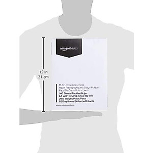 Amazon Basics Multipurpose Copy Printer Paper, 8.5 x 11 Inch 20Lb Paper - 1 Ream (500 Sheets), 92 GE Bright White